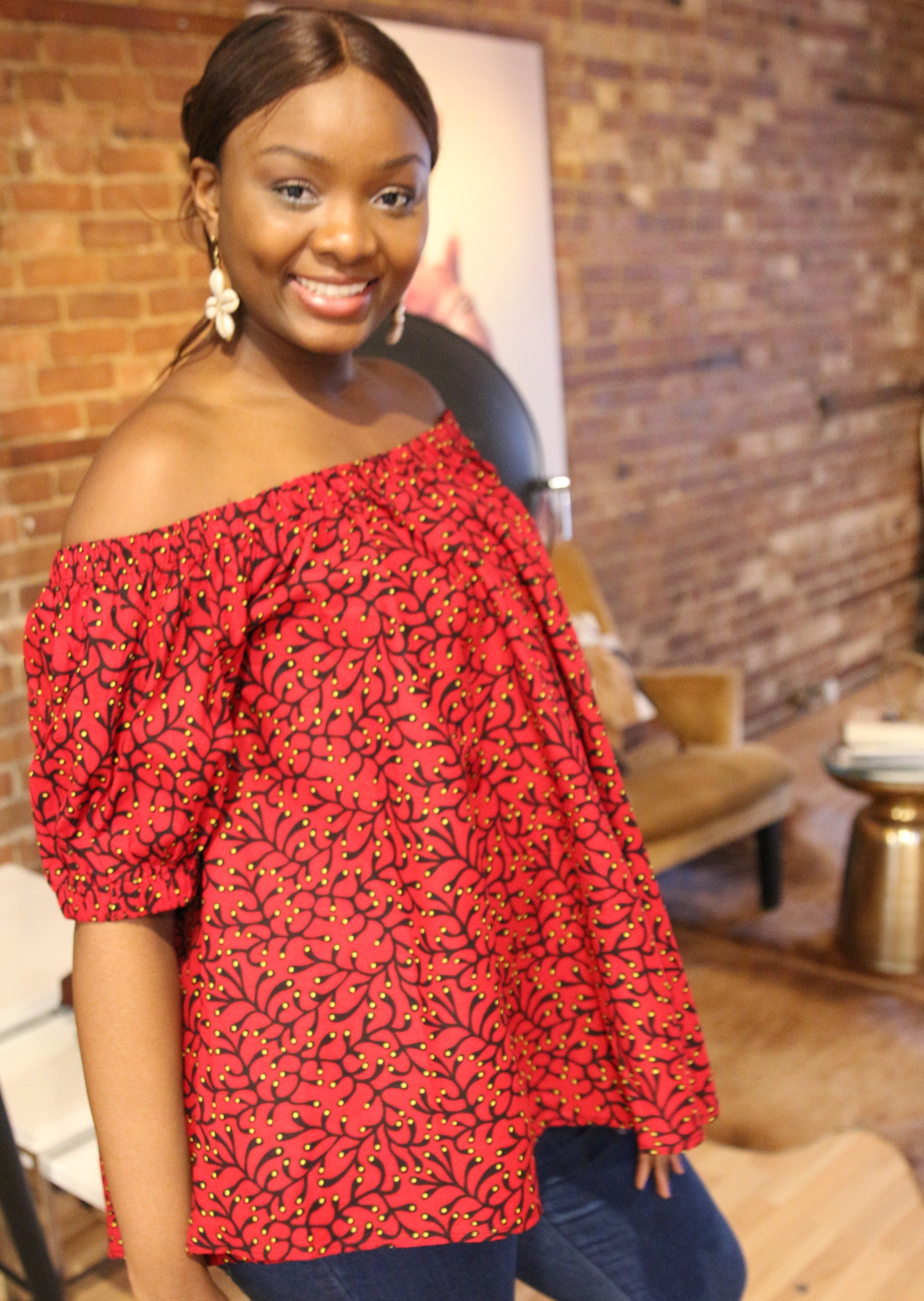 Tania red African print off-shoulder top | Authentic, hand-made, modern ...